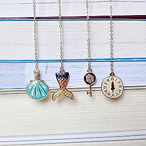 Metal Feather Bookmarks,2 Pcs 4.5inches Long Page Markers,Handmade Birthday Thanksgiving Christmas Gifts for Men Dad Husband Boys Student Teacher Readers Kids Boyfriend(Gold Key+Clock)