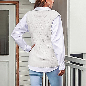 Padaleks Women V Neck Knit Sweater Vest Loose Sleeveless Oversized Knitwear Pullover Fall Winter Tanks for Girl