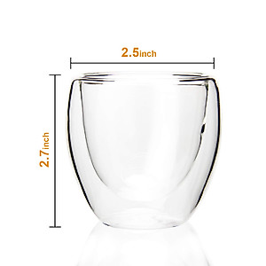 OAMCEG 6 Pack Espresso Shot Glasses 2.7 Ounces Double Wall Espresso Cups Thermo Insulated Small Espresso Cups, Latte Cappuccino Milk Juice Coffee Cups (Set of 6, 2.7oz)