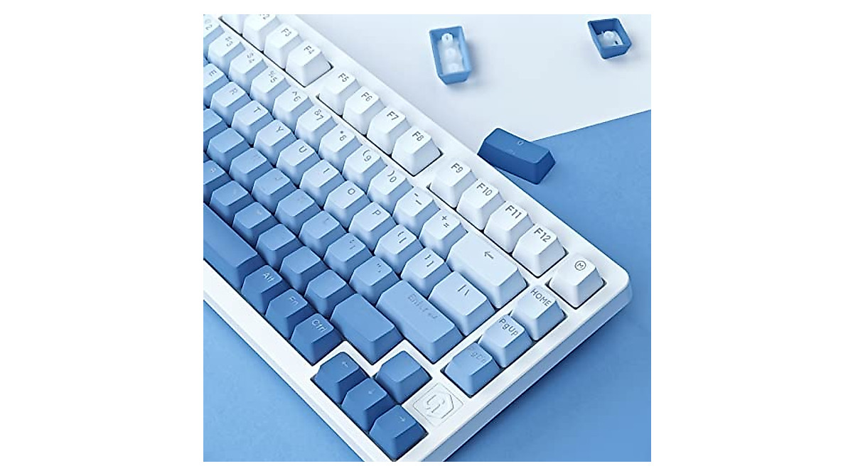 JOLINTAL 123 Keys Gradient Blue Keycaps, PBT Double Shot Dying Positive ...