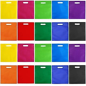 Aneco 50 Pieces Party Non-woven Gift Bags 9.5×11.5 Inch Goodie Treat Favor Bag with Handles Rainbow Tote Bag Bulk for Birthday Party Supplies