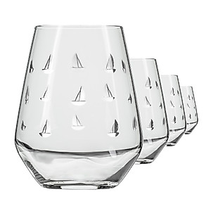 Rolf Glass Sailing Stemless Wine Tumbler 18 ounce | Stemless Wine Glasses Set of 4 | Lead-Free Crystal Glass | Etched Tumbler Glasses | Proudly Made in the USA