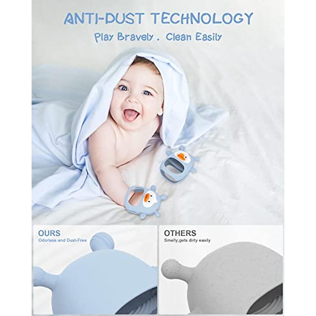 Teething Toys for Babies 0-6 Months, Never Drop Silicone Baby Teether, Hand Pacifier for Sucking Babies, Soothing Pain Relief, Best Chew Toy for Teething Baby, Teething Mitten for New Born - Blue