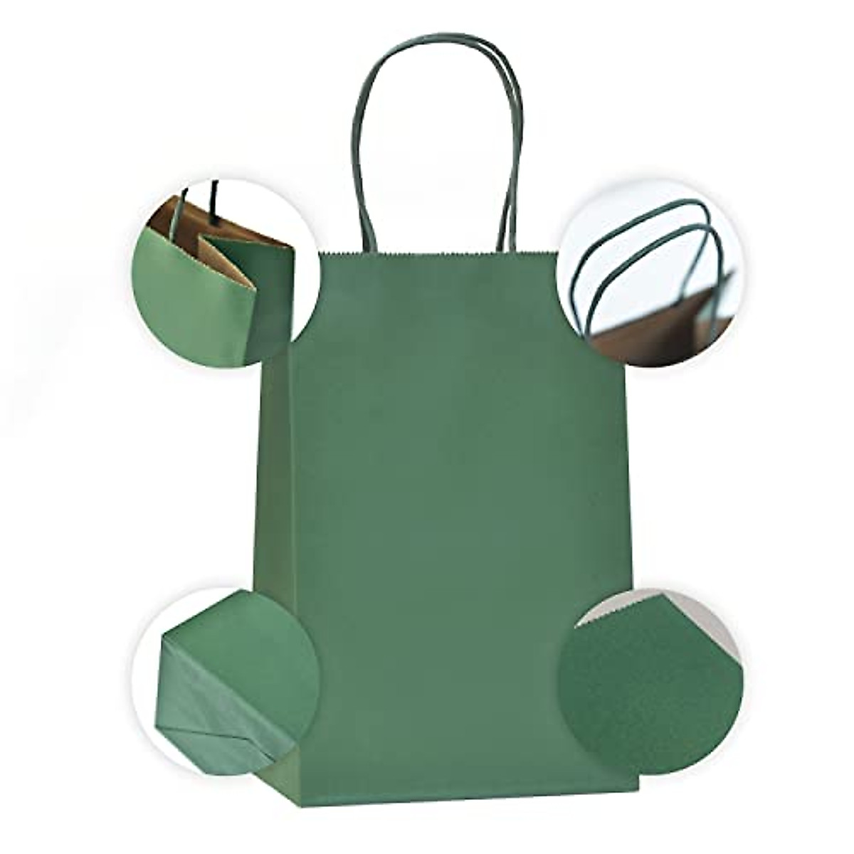 Nexmint Kraft Paper Bags Small Gift Bags with Handle for Birthdays, Holidays, Gifts, Party Favors, Retail, Festivities, Treats, Business, DIY Crafts (24-Pack, Green)