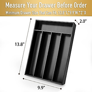 Conflech Silverware Organizer 10 Inch Bamboo Kitchen Drawer Organizer Utensil Organizer Silverware Holder Cutlery Organizer in drawer Flatware Organizer Tray Black