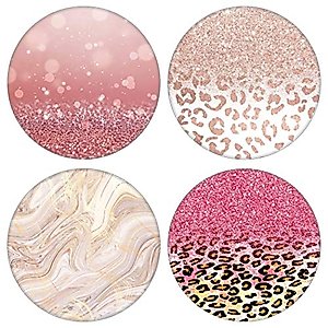 4 Pack Cell Phone Stand，Multi-Function Cellphone Foldable Finger Grip Holder for Smartphone and Tablets - Rose Gold Marble Pink Leopard