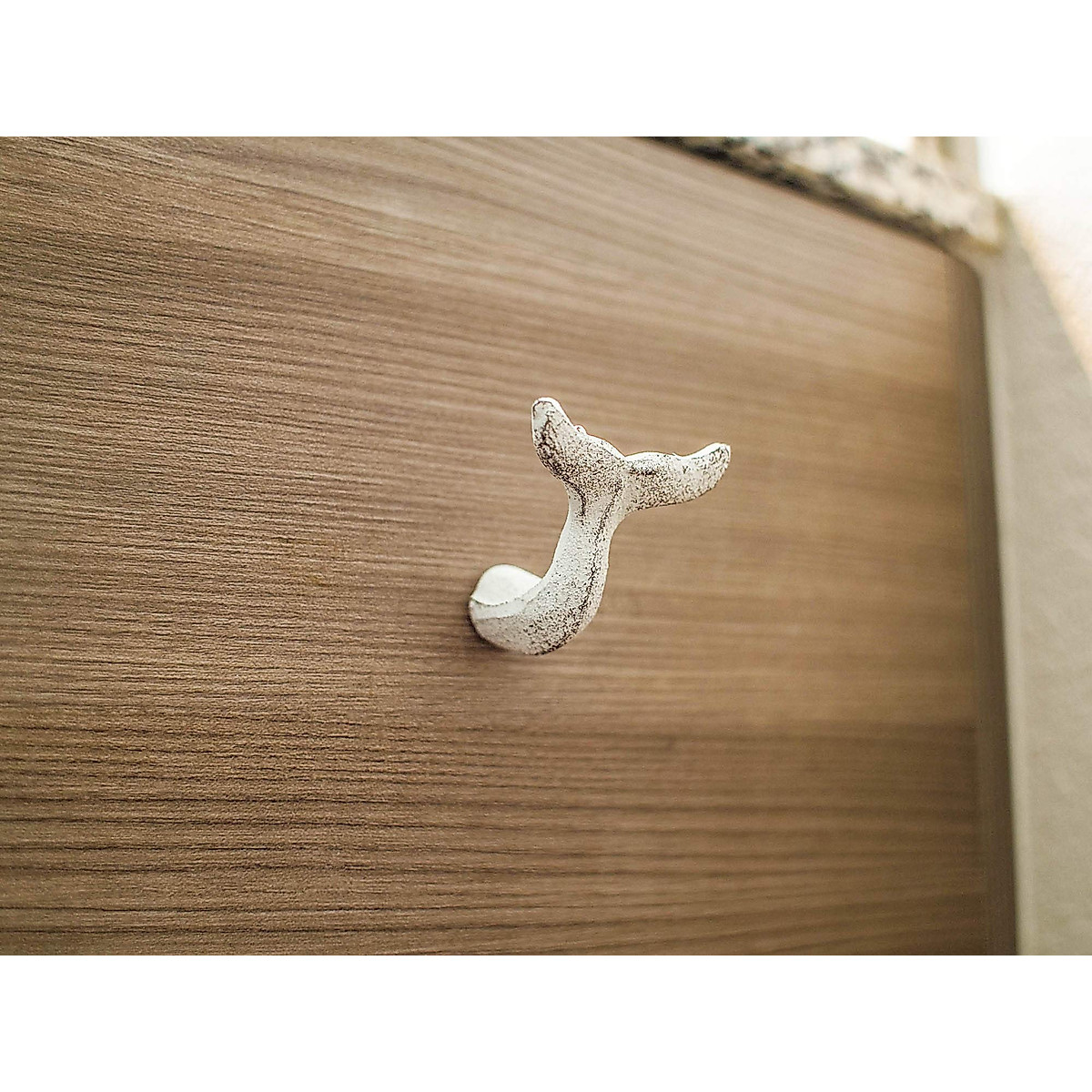 Zeckos Set of 12 Distressed White Cast Iron Whale Tail Drawer Pulls Decorative Bathroom Cabinet Knobs Coastal Kitchen Handle Decor Accessories - 2.25 Inches Long