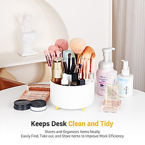 4Johor Pen Holder for Desk - Pencil Holder with 5 Compartments, 360°Rotating desk organizer and accessories for Women and Men,Desk Caddy for School,Teacher,Office,Art Supplies. Tidy Desk, Tidy Mind