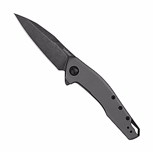 Kershaw Sanctum Pocket Knife, Curved Grey PVD Stainless Steel Handle, 3 inch 8Cr13Mov Blackwash Blade, Pocketclip