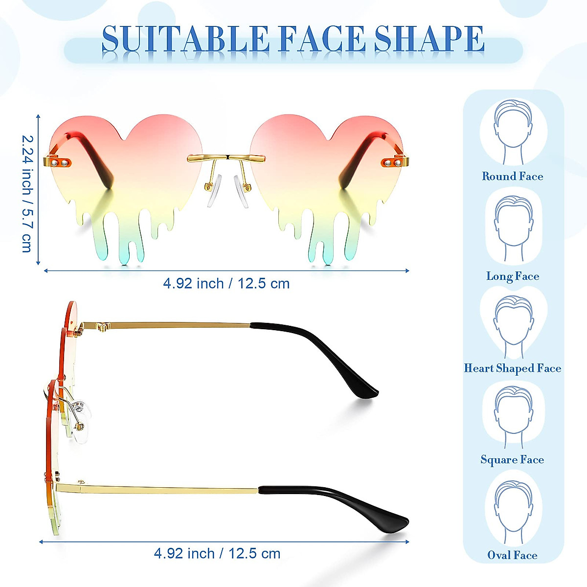 TOODOO 3 Pairs Dripping Heart Sunglasses for Women Melting Heart Shaped Party Sunglasses Valentines Day Rimless Colorful Irregular Eye Glasses for Valentines Day Party
