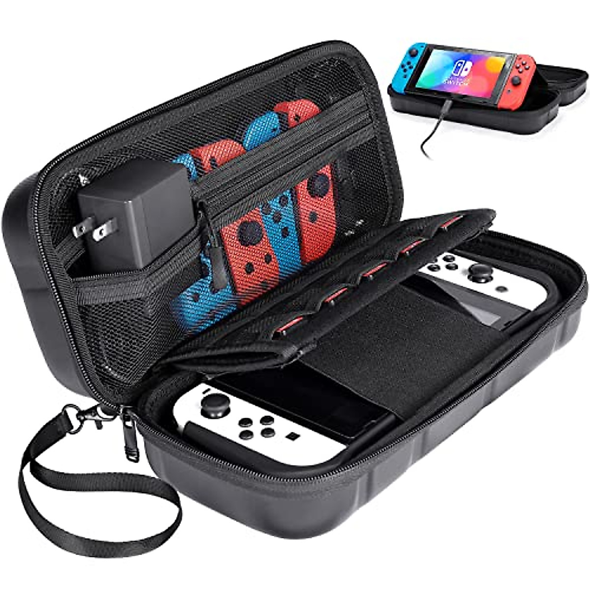 ESTARER Carrying Case for Nintendo Switch OLED Hard Travel Case, Storage Protective Cover Carry bag Pouch w/16 Game Card Cartridges,Black