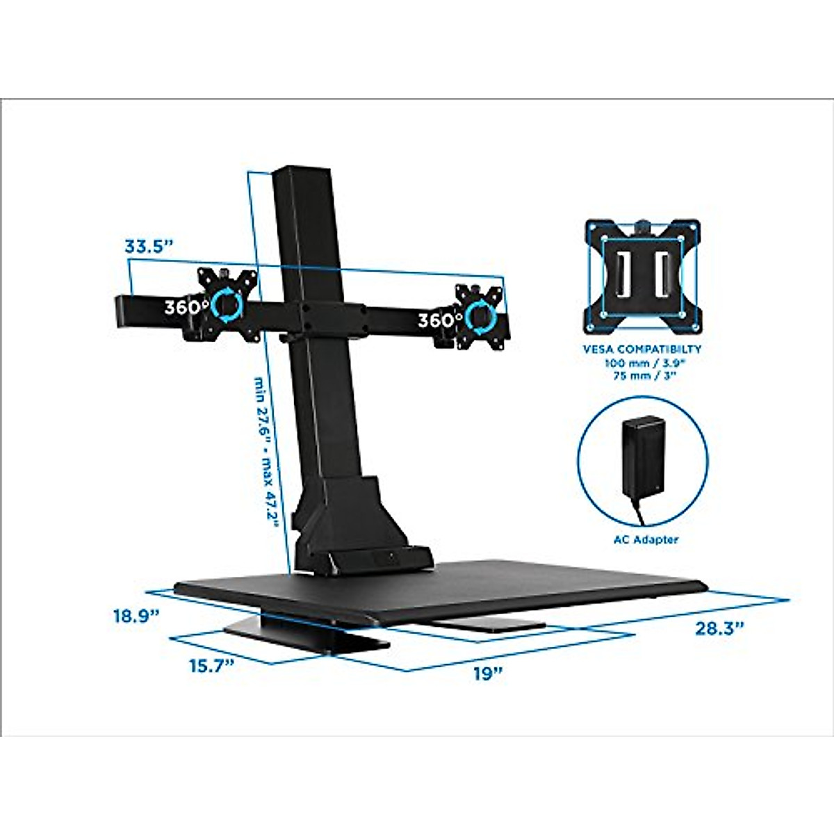Mount-It! Motorized Sit Stand Desk Converter - Dual Monitor