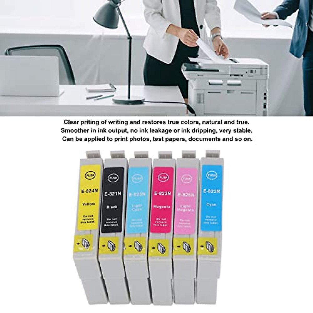 Ink Cartridge BK C M Y LC LM 6 Colors Printing Accessory Part Clear Printing Large Capacity Broad Utility for Photo Paper Document (T0851N/T0852N/T0853N/T0854N/T0855N/T0856N)