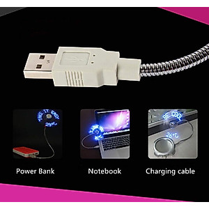 'Kbinter USB LED Clock Fan 90mm USB-Powered Portable Mobile USB Fan with Clock, LED Light Display Time, Mini Gooseneck Fan for Laptop Office Home Travel