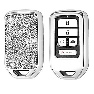 Royalfox(TM) upgrated 2 3 4 5 6 7 buttons 3d bling diamond crystals smart remote Key Fob case Cover For Honda Jade HR-V CR-V Accord Crider Vezel Civic Greiz Spirior Elysion Fit City Crosstour (silver)