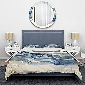 DesignQ Coast Blue Sea Waves Watercolour Nautical & Coastal Duvet Cover Set, Blue Duvet Cover Set King, Abstract Bedding Set of 3 Pieces, All Season Nautical & Coastal Bedding Sets King