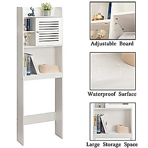 ALIMORDEN Over The Toilet Storage Cabinet Organzier, 71.45" H Freestanding Bathroom Spacesaver with Adjustable Shelves, 1-Door Toilet Storage Rack, White