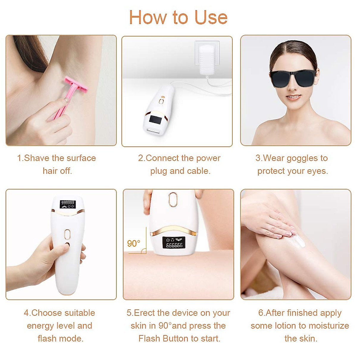 Huieter IPL Hair Removal Permanent Painless Laser Hair Remover Device for Women and Man Upgrade to 999,999 Flashes for Facial Legs, Arms, Armpits, Body, at-Home Use (White)