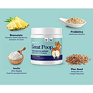 Great Poop Probiotics for Dogs - A Fiber for Dogs Supplement with Dog Probiotics and Digestive Enzymes for a Healthy Gut, Firm Stool & Diarrhea Relief - Chicken Flavored Pet Soft Chews with Prebiotics