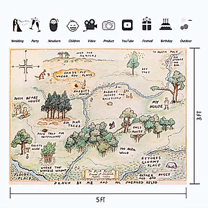VV Backdrop 100 Acre Woods Bear Backdrop Baby Shower 5x3ft Bear Background Happy Birthday Bear Home Map Backdrops for Kids First Birthday Caketable Decor