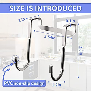 Tinfol Over Door Hook, 8pc Over Cabinet Towel Hook, Stainless Steel Adjustable Double Hook for Kitchen, Closet, Cabinet, Cupboard, Drawer, Wardrobe, Office (Silver)