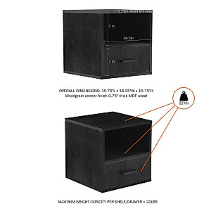 Lavish Home End Table - Stackable, Contemporary, and Minimalist Modular Cube Accent Table with Drawer - for Bedroom, Living Room, or Office (Black)