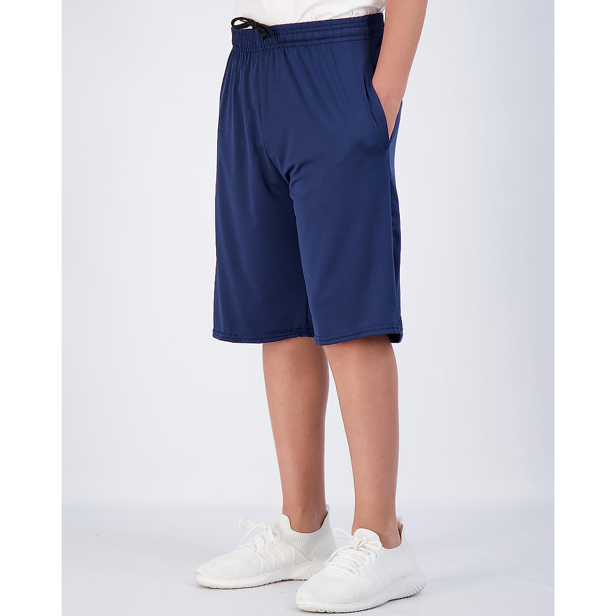 Real Essentials Dry Fit Dri-Fit Big Boys Girls Youth Clothing Active Athletic Performance Basketball Soccer Tennis Exercise Summer Activewear Gym Teen Running Shorts, Set 8, L (12/14), Pack of 5