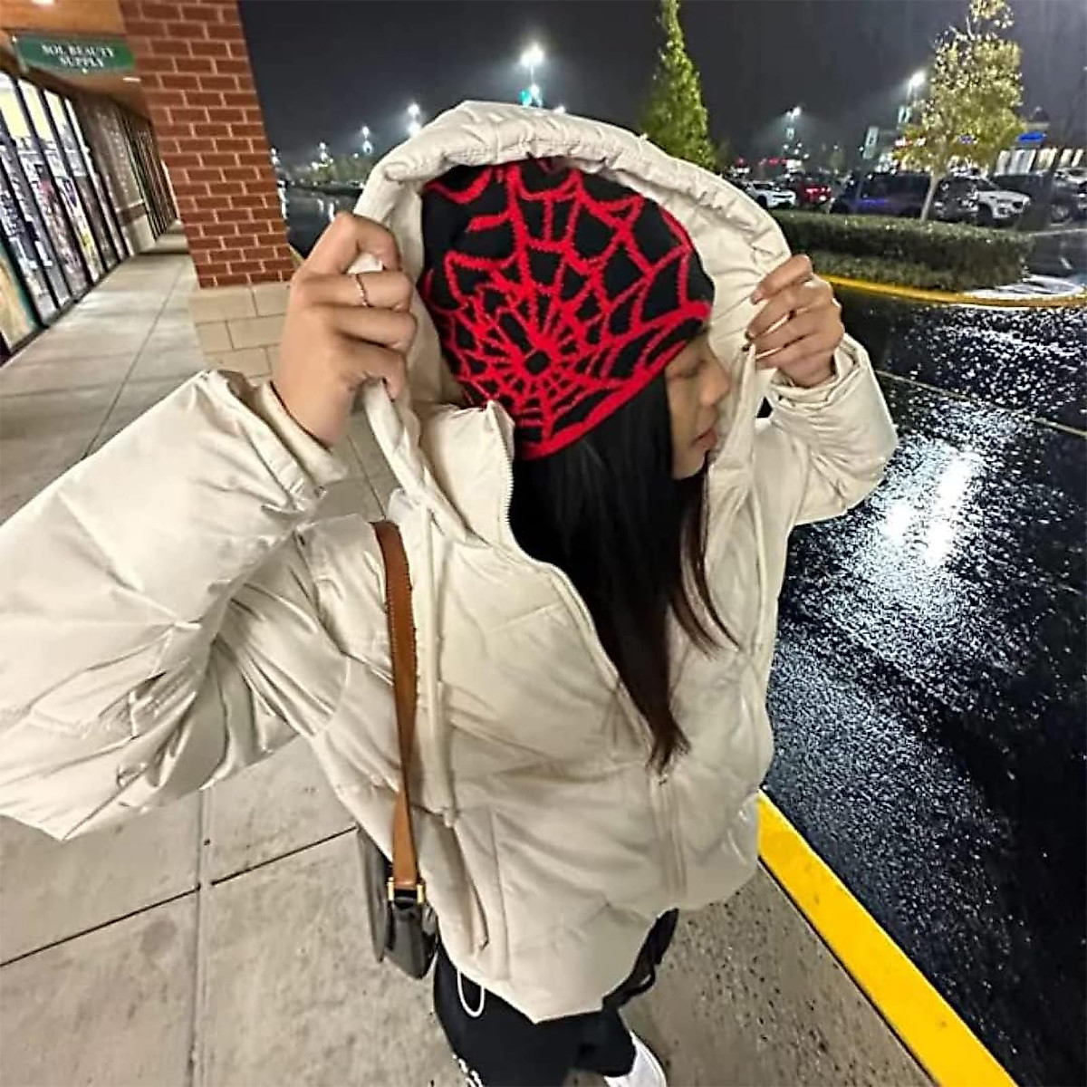Diskebuiss Y2k Wool Acrylic Knit Spider Web Pattern Hat - Women's & Men's Gothic Spider Web Beanie