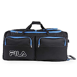 Fila 7-Pocket Large Rolling Duffel Bag, Black/Blue, One Size
