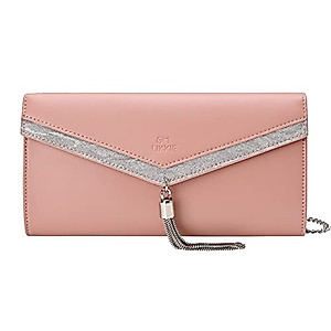 GM LIKKIE Clutch Purse for Women, Envelope Evening Clutch Handbag, Crossbody Foldover PU Leather Shoulder Bag (Pink)