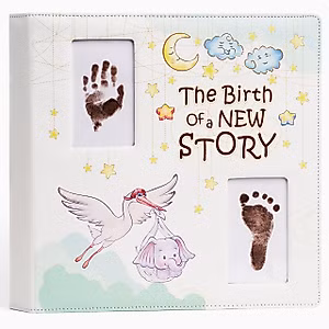 Keepsake Baby Memory Book Girl Boy – Timeless Leather-Bound Baby Milestone Book – Baby Book Keepsake Record First 5 Years – Gender Neutral Baby Scrapbook Album, Baby Album Journal Registry Search Gift
