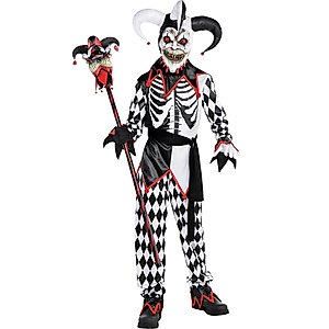 Amscan Adult Black & White Sinister Jester Costume Set - Plus XXL (48-52) - Haunting Party Wear Perfect for Halloween and Themed Party Fun