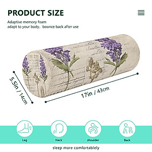 xigua Vintage Lavender Neck Roll Pillow for Neck Relief with Removable Washable Cover - Memory Foam Round Cylinder Bolster, Ergonomically Designed for Head, Neck, Back, and Legs
