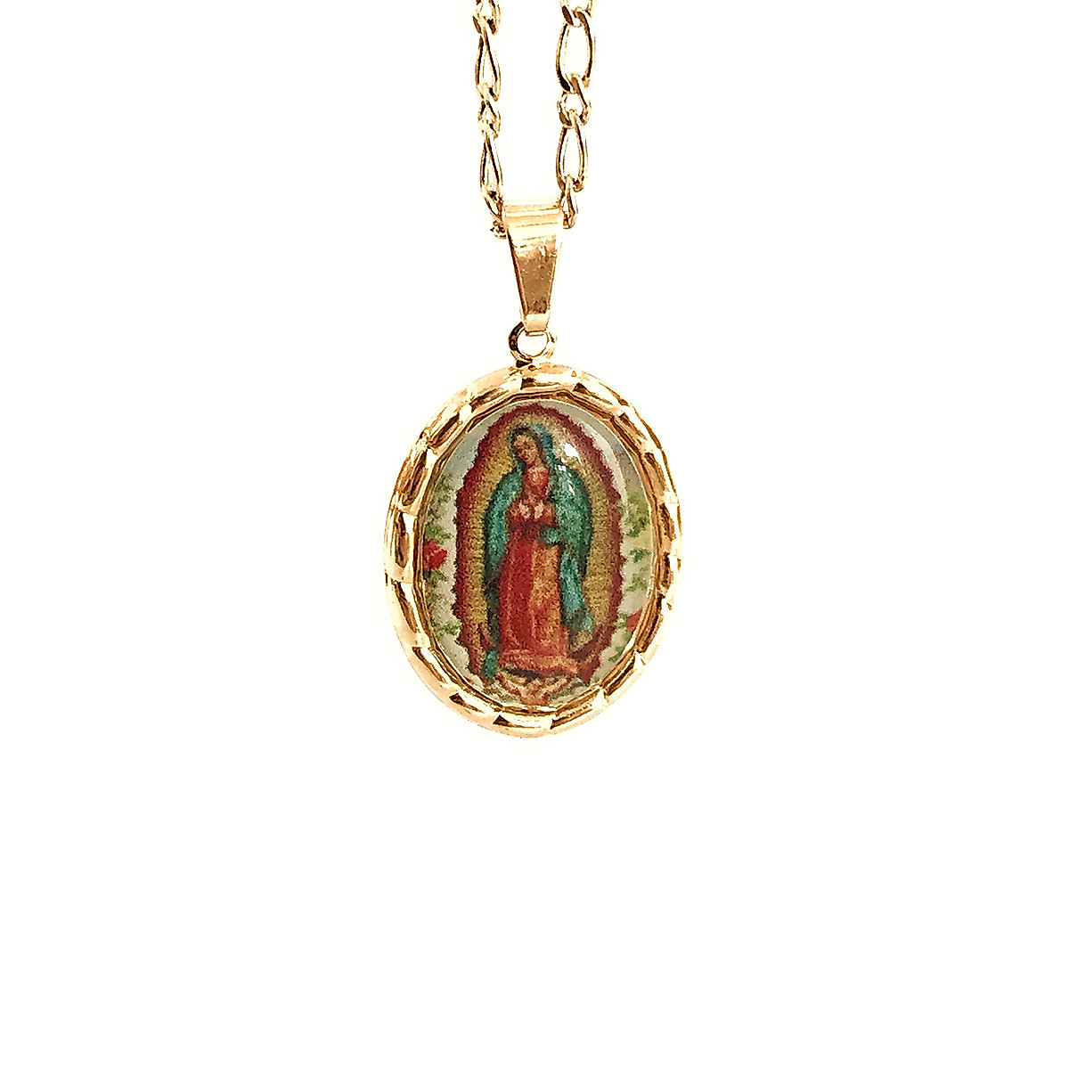 LESLIE BOULES Virgen de Guadalupe Medal Necklace for Women 18K Gold Plated Chain (A-Virgen de Guadalupe)