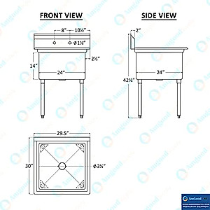 AmGood Stainless Steel Prep & Utility Sink | 304 Stainless Steel | Overall Size: 29 3/4" x 23 5/8" | Restaurant, Kitchen, Laundry, Garage | NSF (Bowl Size: 24" x 18" No Faucet)