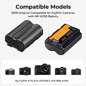 K&F Concept 2200mAh NP-W235 Battery and Charger for Fujifilm X-T5, X-S20, X-H2, X-H2S, GFX 100S, GFX 50S II, X-T4, 2 Pack Battery