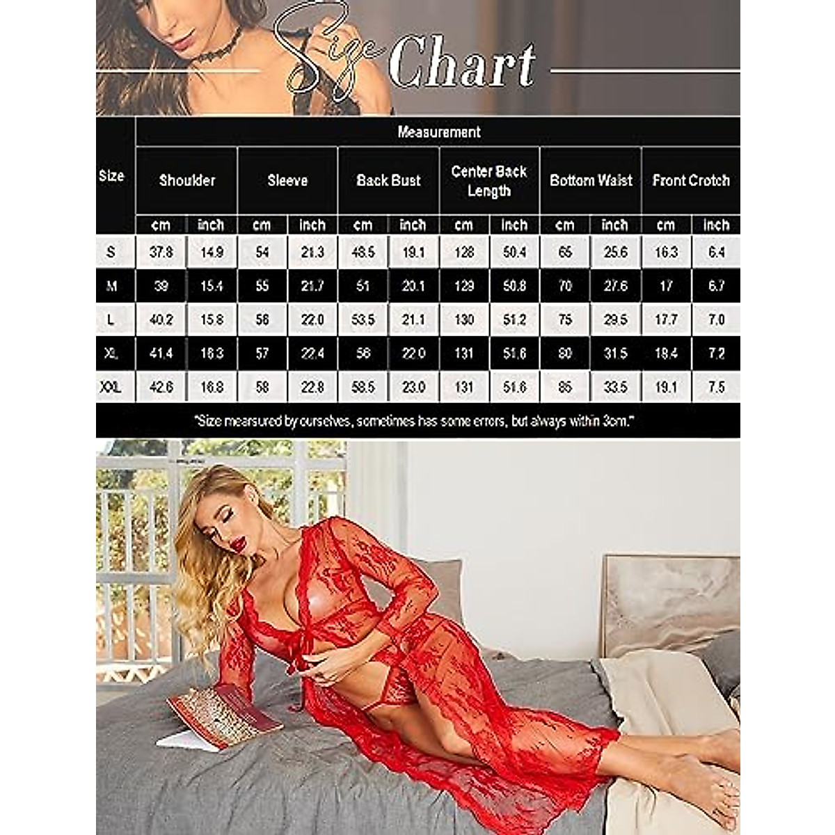 Avidlove Sexy Lingerie Robe for Women Lace Kimono Gown Bridal Babydoll Linngerie Red, M