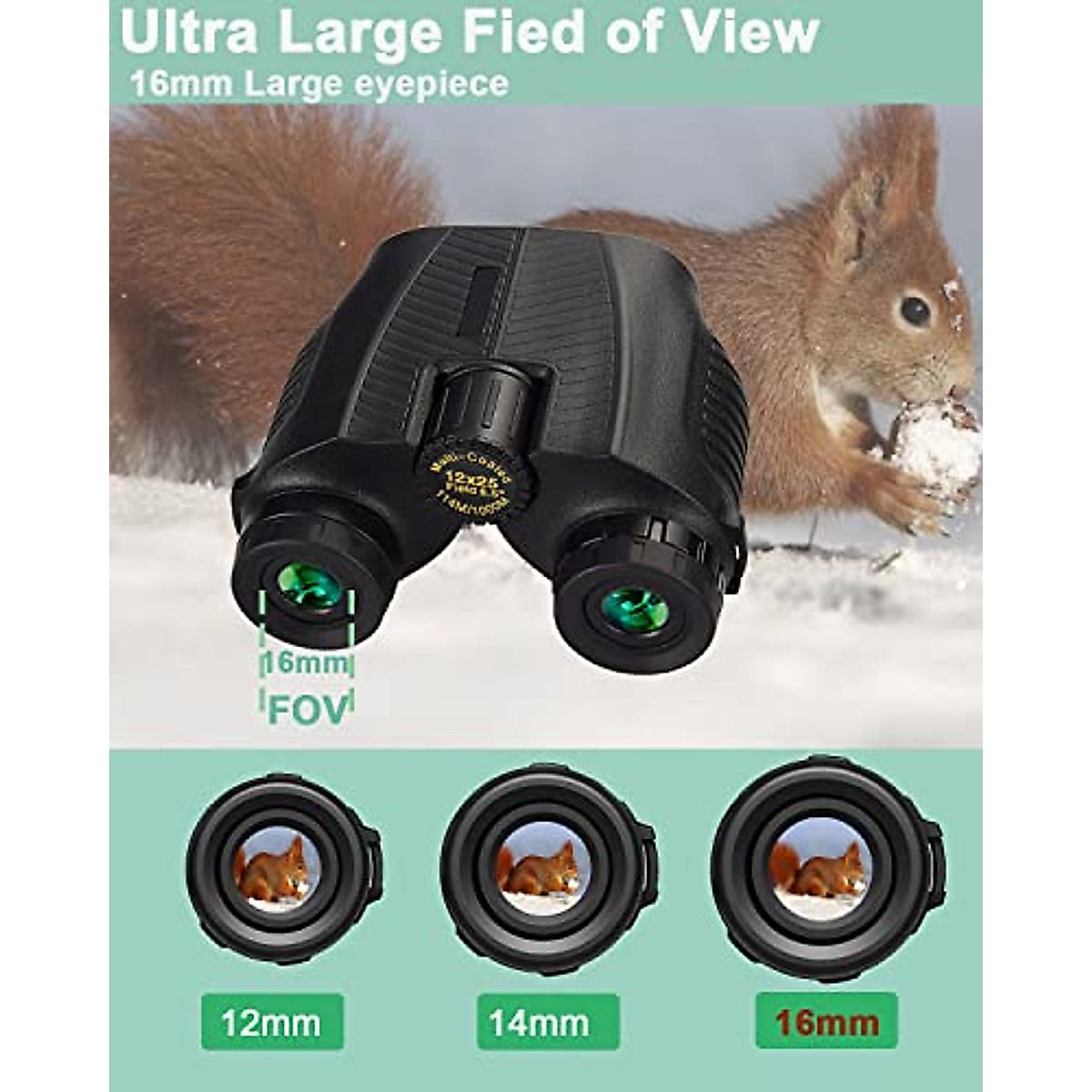 Compact Binoculars for Kids and Adults, 10X25 High Power Binoculars with Low Light Vision, Easy Focus Binoculars for Bird Watching,Hunting,Travel,Outdoors