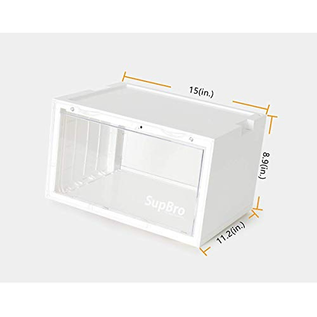 SupBro Led Collection Crate - Voice Control - Easy Access Storage Shoes box, Stackable Shoe Storage with clear plastic door for sneakers - (11.2 x 14.9 x 8.8 inch (2pack), White)