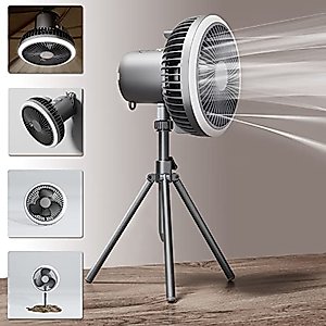 Orfonbi Portable Fold Standing Fan, 4 Speeds Oscillating Fan with Remote Control, Battery Powered Floor Fan,5-48H Working Desk Fan with, 2 Light Mode, Height & Angle Adj
