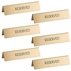 OLYCRAFT 6Pcs Reserved Table Signs Stainless Steel Table Top Reserved Sign Gold Reservation Seat Signs Reservation Table Tent Signs for Restaurant Wedding Office Meeting Party 1.5x5.9x1.3 Inch
