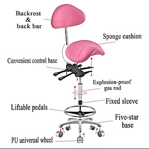 SFKLYU Saddle Stool Rolling Chair Tall Ergonomic Saddle Stool with Backrest Foot Rest Hydraulic Swivel Adjustable Height,Black