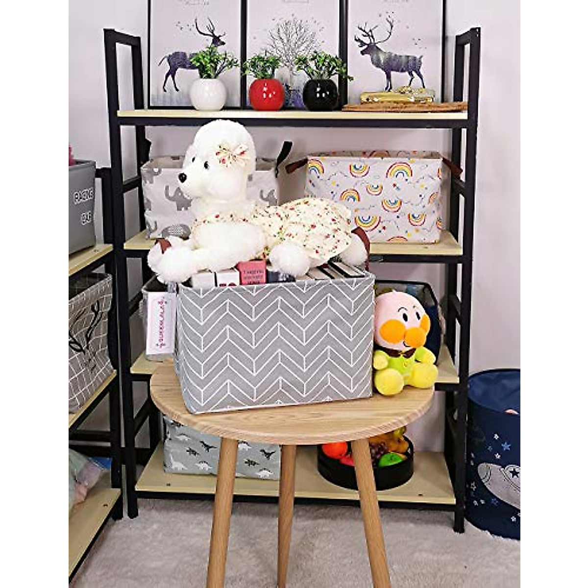 QUEENLALA Rectangular Laundry Hamper/Foldable Nursery Laundry Basket for Organizing/Storage Bin Baskets/Children Toy Office Bedroom/Toy Bin Closet Shelf Baskets（Rec-Grey Wheat）