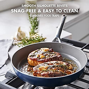 GreenPan GP5 Hard Anodized Healthy Ceramic Nonstick 9.5” & 11” 2 Piece Frying Pan Skillet Set,Heavy Gauge Scratch Resistant,Stay-Flat Surface, Induction, Mirror Finish Handle,Oven Safe,PFAS-Free, Blue