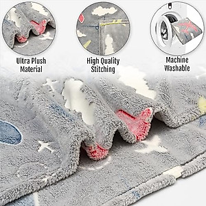 Glow in The Dark Blanket, Soft Plush Kid's Throw, Airplanes Pattern, Fleece, Fun Gifts for Boys and Girls, Unique Birthday Present, Baby Blanket, All Season Blanket, Travel, 40"x60"