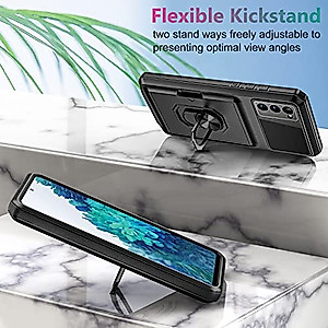 Vofolen Case for Galaxy S20 FE 5G Wallet Credit Card Holder ID Slot Sliding Door Hidden Pocket with 360°Swivel Kickstand 3 in 1 Hybrid Bumper Rugged Phone Case for Samsung Galaxy S20 FE Case Black