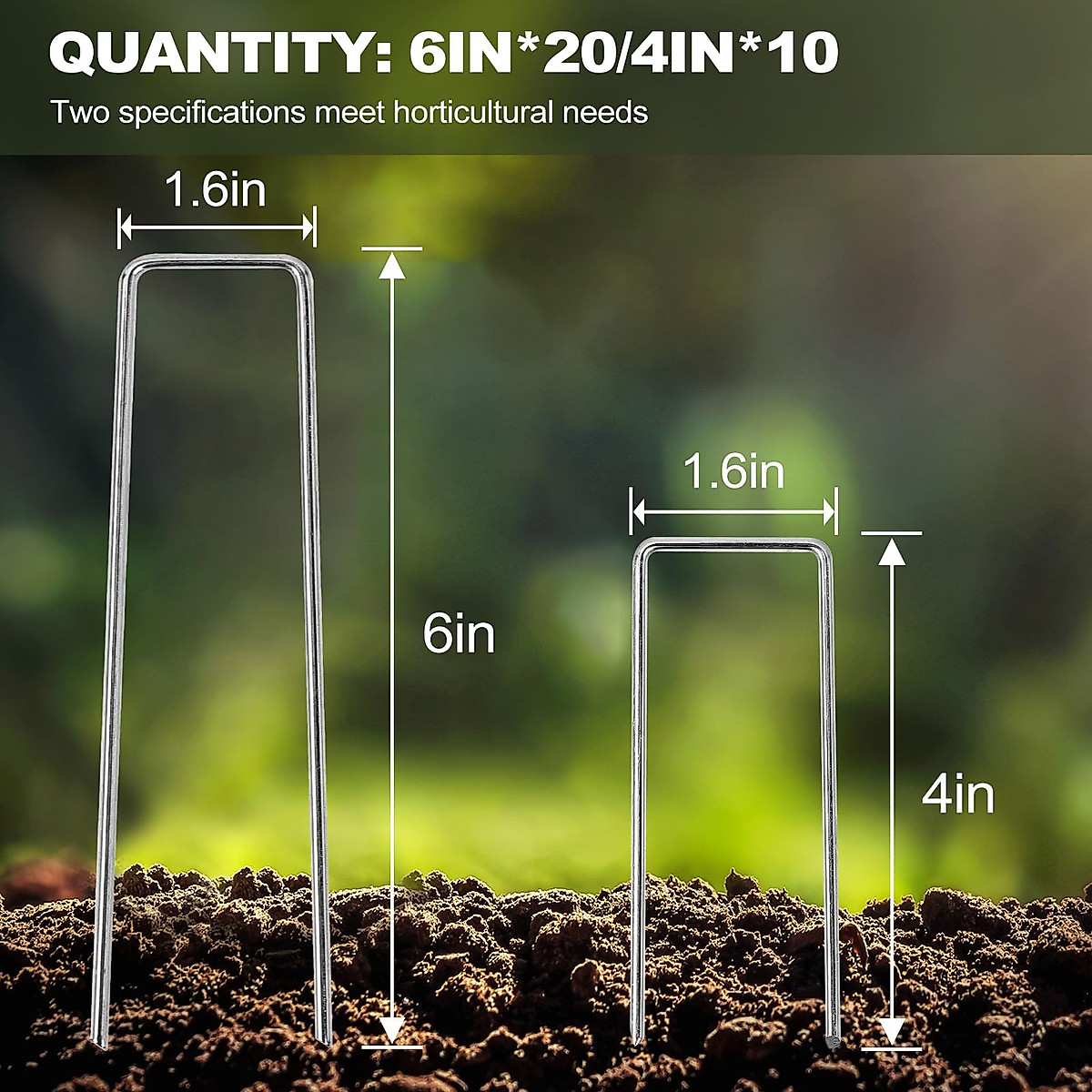 30 Pcs Galvanized Landscape Staples Metal Garden Stakes Heavy Duty for Ground Cover, U-Shaped Pins Yard Stakes Weed Barrier Fabric, Garden Hose, Drip Irrigation, 1.6 inch*(6 inch+4 inch)