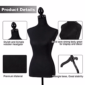HCY Female Mannequins Torso Dress Form for Display Manikin Body Mannequin Stand 60In-67In Height Adjustable for Sewing Wooden Tripod Base, Foam Body（Black）, HY-H170-BLACK