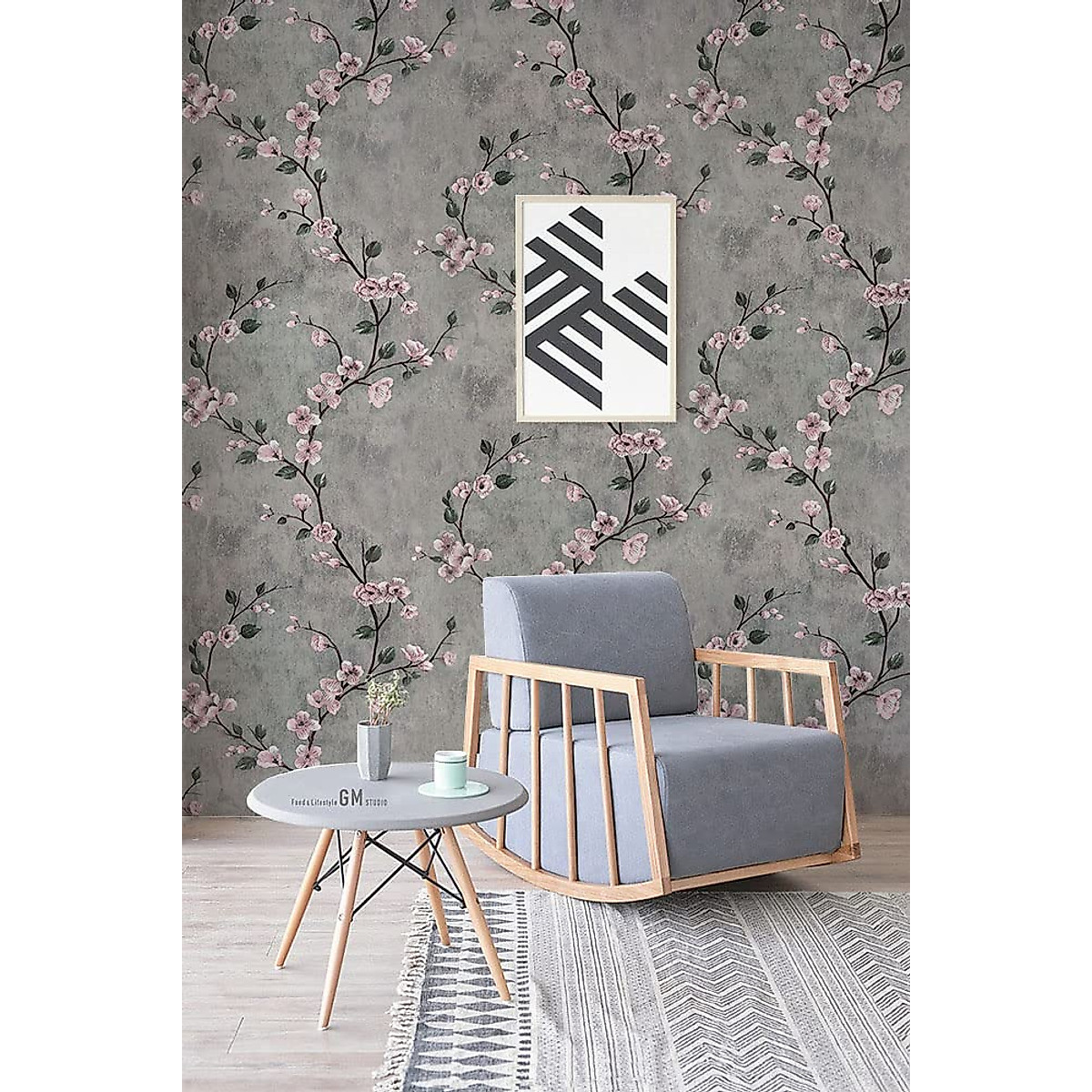Dviolet Floral Peel and Stick Wallpaper Grey Floral Contact Paper Removable Wallpaper Decorative Self Adhesive Wallpaper Wall Paper 17.7" x 118.1"
