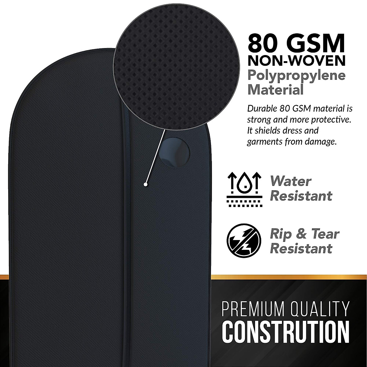 Your Bags Black Garment Bag as Dress Cover or Suit Bag for Travel - 40" x 24" Garment Bags for Travel - Garment Bags for Hanging Clothes and Closet Storage - Dress Travel Garment Bag for Men & Women